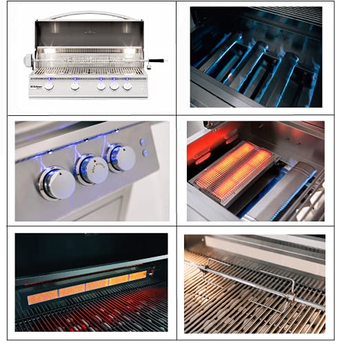 AMS Fireplace Package of Sizzler 32 Built-in Grill (Natural Gas), Pro Double Side Burner Gas),33 3-Drawer & Access Door Combo, 20 Vented Liquid Propane Tank Or Trash Drawer and FREE Cover