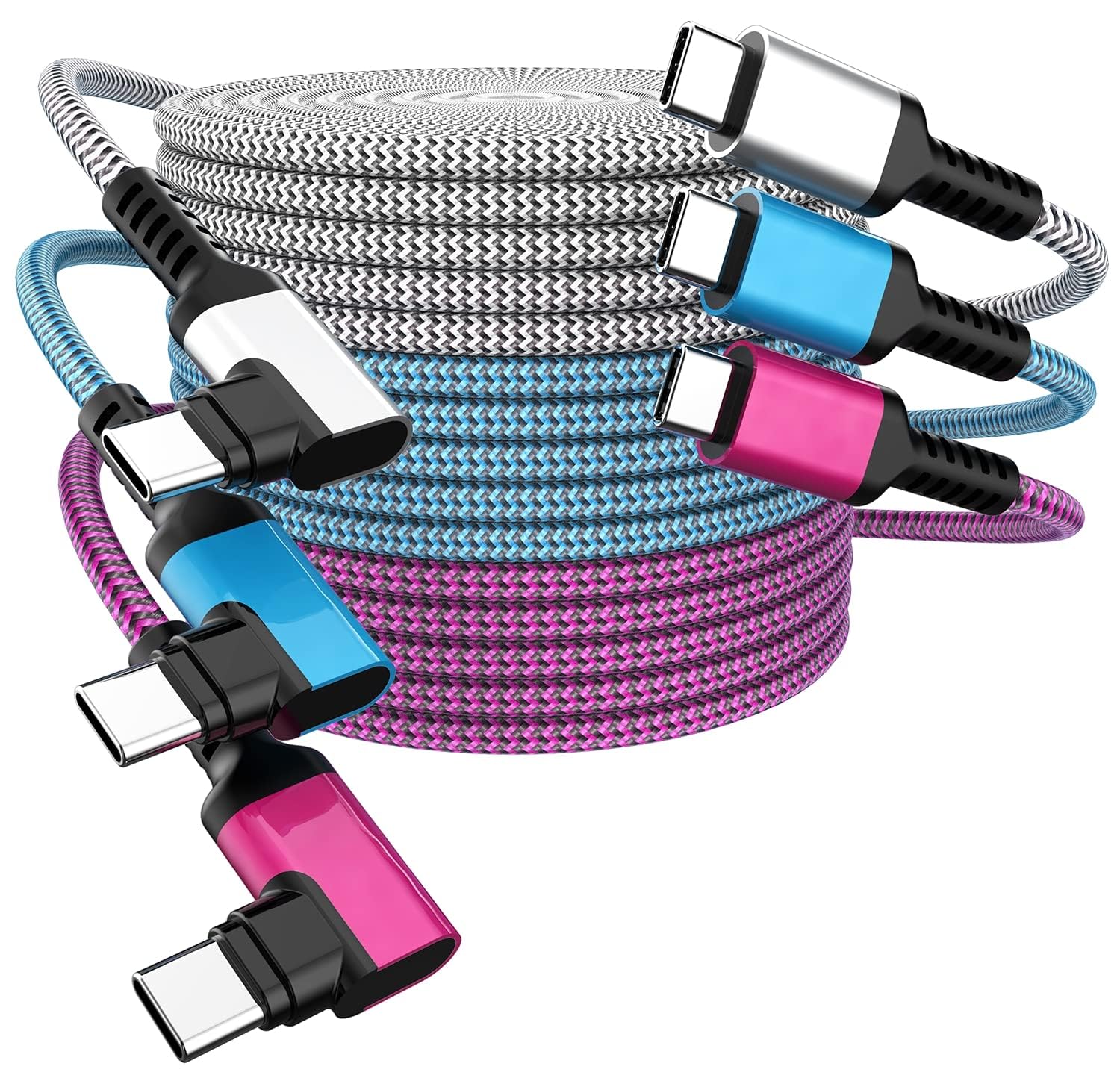 60W USB C to USB C Cable：QQLIKE 6FT(3Pack) Type C to C Cords,Fast Charging Nylon Braided Cable USB C Right Angle Compatible with Samsung Galaxy S22/21/20/Note20 /10/9/8,MacBook Air/Pro 13''
