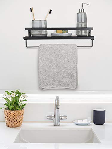 Peter's Goods Modern Floating Shelves with Rail - Wall Mounted Bathroom Wall Shelves with Towel Bar - Also Perfect for Bedroom Decor and Kitchen Storage - Solid Paulownia Wood Shelf Set of 2 (Black)