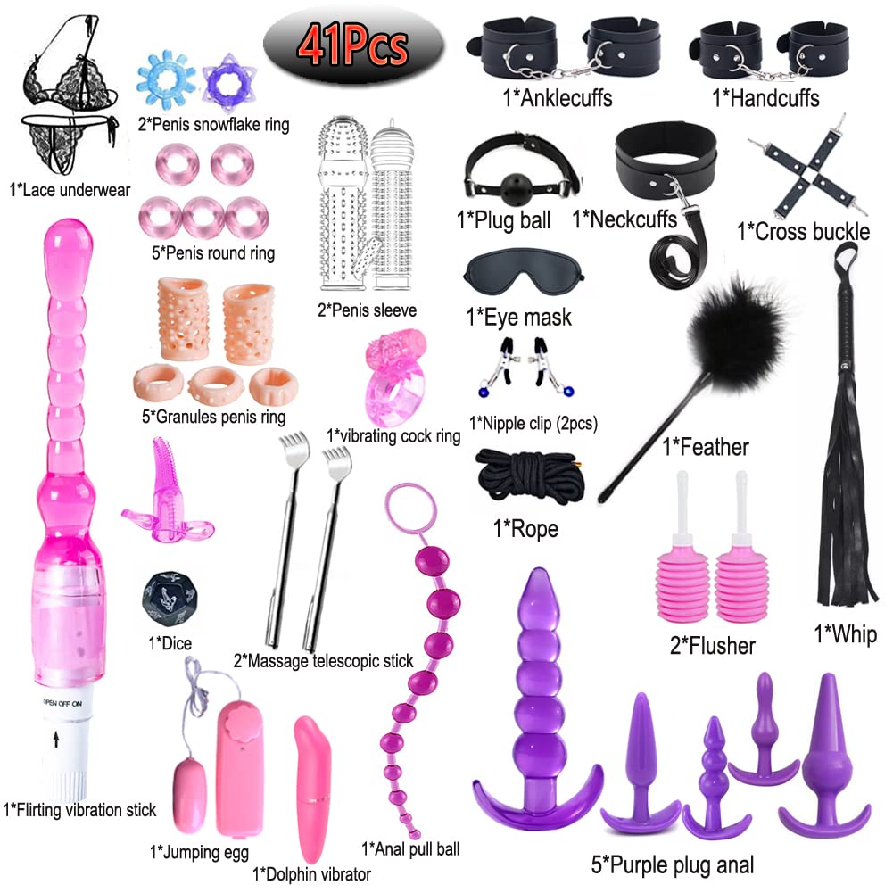 41Pcs SM Bondage Restraint Vibrator Silicone Anal Plug Sex Toys for Butt Plug