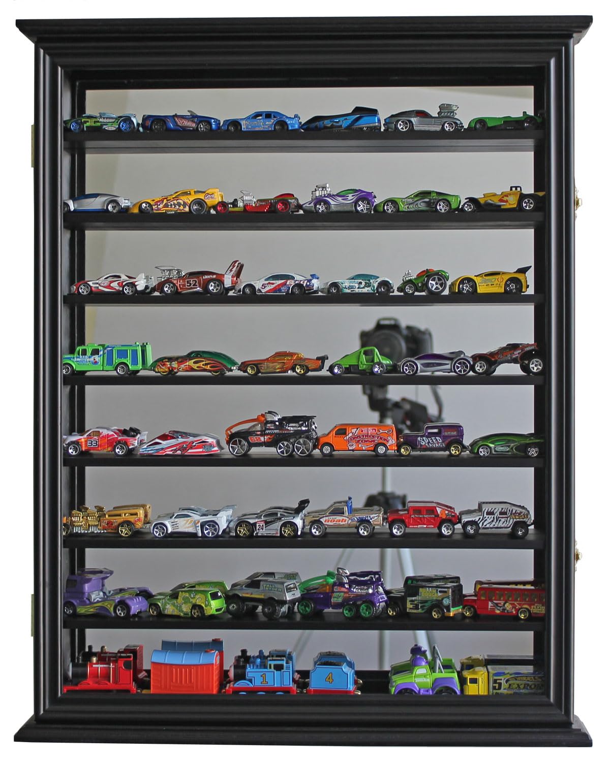 64 Shot Glass Display Case Holder Shot Glass Cabinet, Small Curio Display, Hinged Acrylic Door, Black