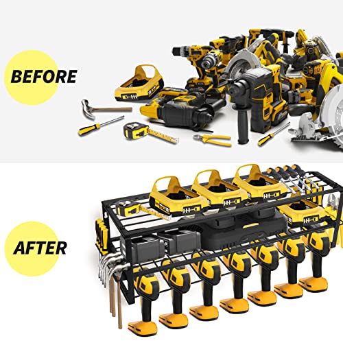 OSYRGUBIOE Power Tool Organizer with 4 Hooks Heavy Duty 7 Drill Holder Wall Mount Garage Tool Organizers and Storage Utility Storage Rack for Cordless Drill Charging Station…