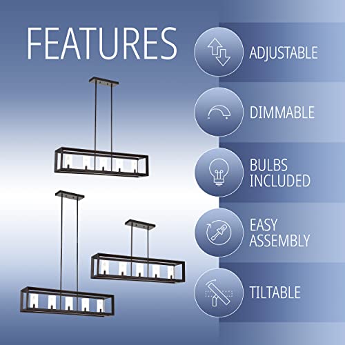 JONATHAN Y JYL7414A Anna 38.5" Linear 5-Light Metal/Glass LED Pendant Contemporary Transitional Traditional Dimmable Dining Room Living Room Kitchen Foyer Bedroom Hallway, Oil Rubbed Bronze/Clear