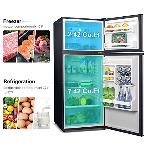Galanz GLR10TS5F Refrigerator, Adjustable Electrical Thermostat Control with Top Mount Freezer Compartment, 10.0 Cu.Ft, Stainless Steel Look, 10