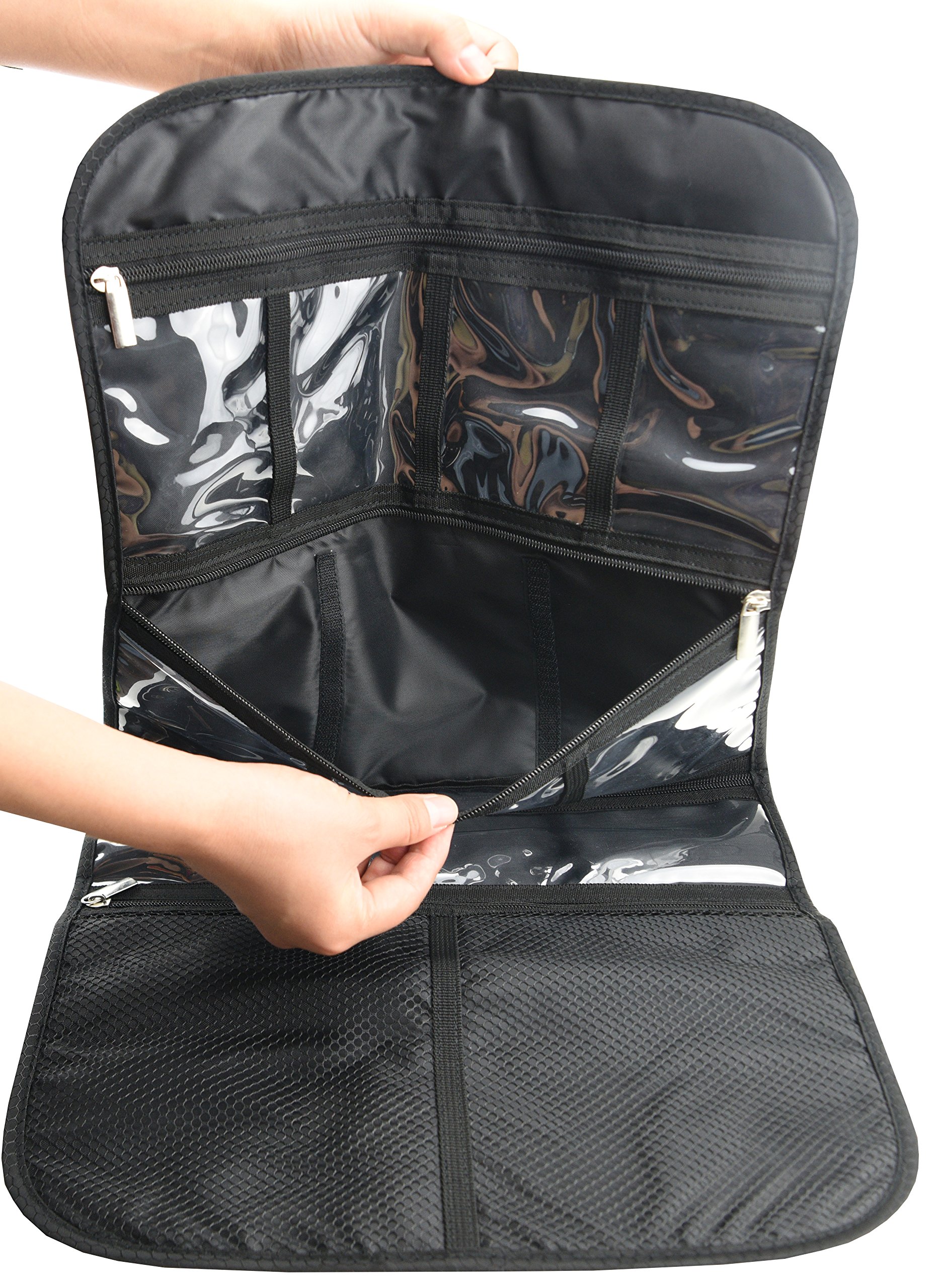 Freegrace Premium Hanging Toiletry Travel Bag - Cosmetic, Jewelry, Toiletry & Accessory Storage Organizer Bag, Large Size, Various Compartments (Black)