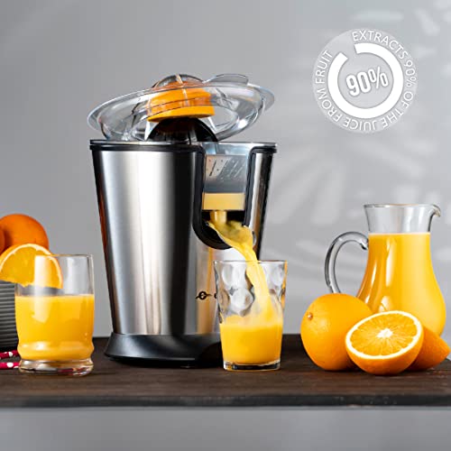 Eurolux Electric Citrus Juicer Squeezer, for Orange, Lemon, Grapefruit, With 160 Watts of Power, Brushed Stainless Steel