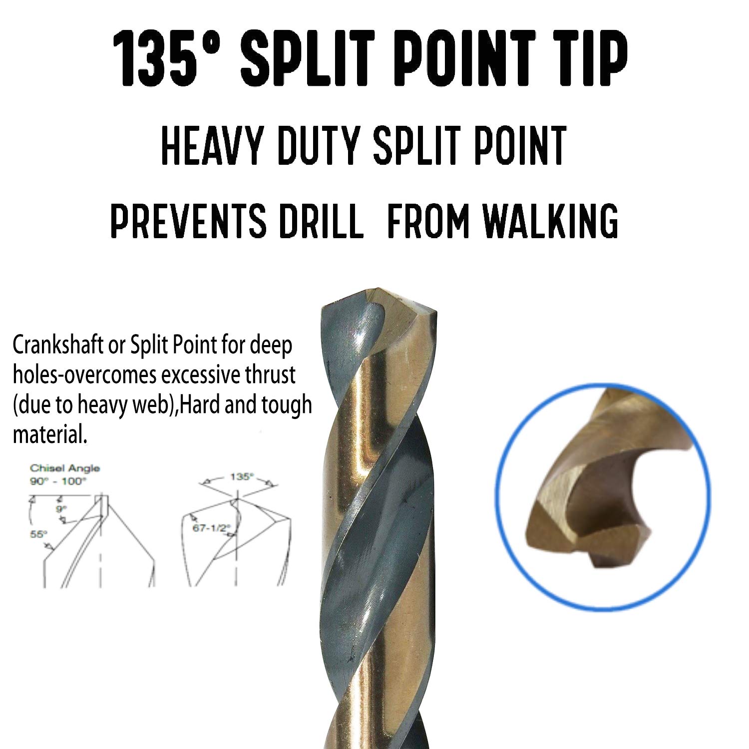 Hss Drill Bits 7/32 In. Jobber Twist Parabolic Flute Golden/Black 3-Flat Shank Drill Steel Metal-10Pcs