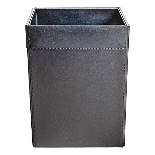 Dacasso Classic Black Leather Square Waste Basket