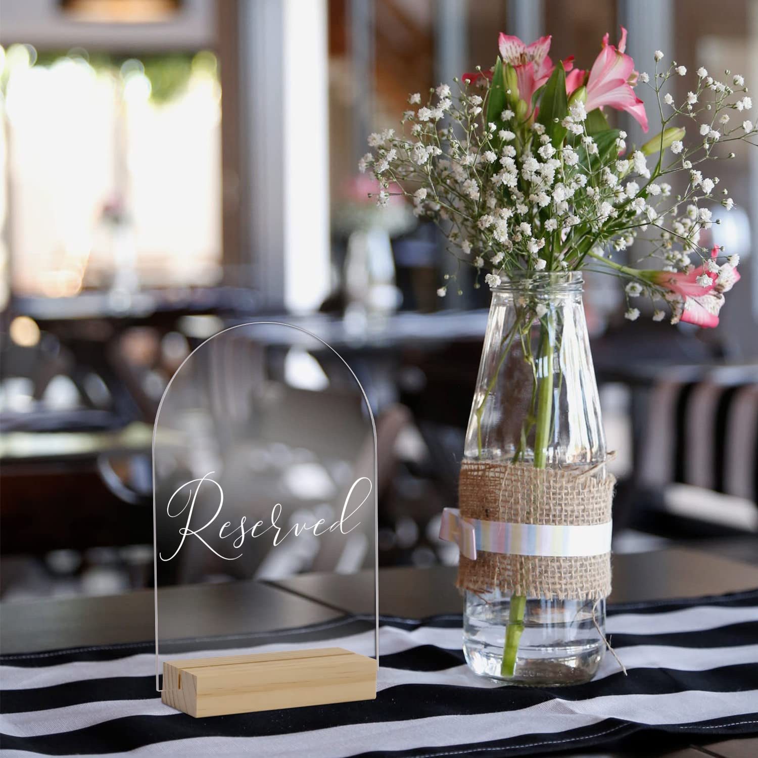 JINMURY Clear Arch Acrylic Sign with Wood Stand-10 Pack 5x7 Inch Blank Arched Acrylic Sheets with Wood Base, DIY Acrylic Arch Sign Blank for Wedding Table Numbers Menu Signs Bar List Sign