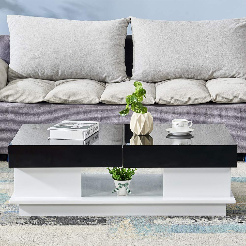 4HOMART High Gloss Coffee Table Rectangular End Table Modern Cocktail Table Living Room Home Office Furniture