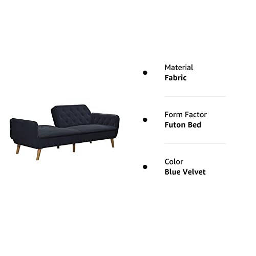 Novogratz Tallulah Memory Foam Futon, Blue Velvet,Width: 83",Depth: 33.5",Height: 32.5",2144679N