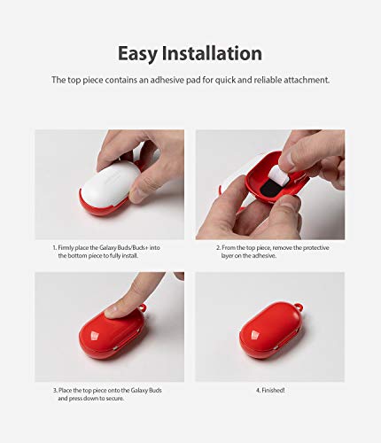 Ringke Case Designed for Galaxy Buds Plus (2020) and Galaxy Buds (2019) Hard PC Case Cover Accessory Upgraded Version with Carabiner - Glossy Red