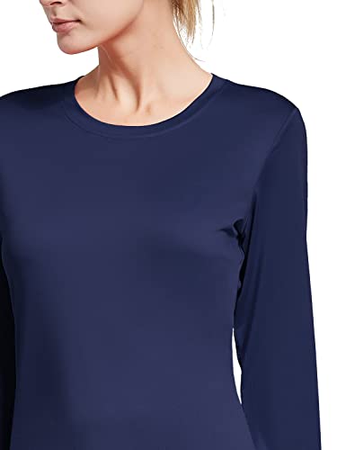 BALEAF Women's Long Sleeve Running Shirts Quick Dry Workout Shirts Navy Size L