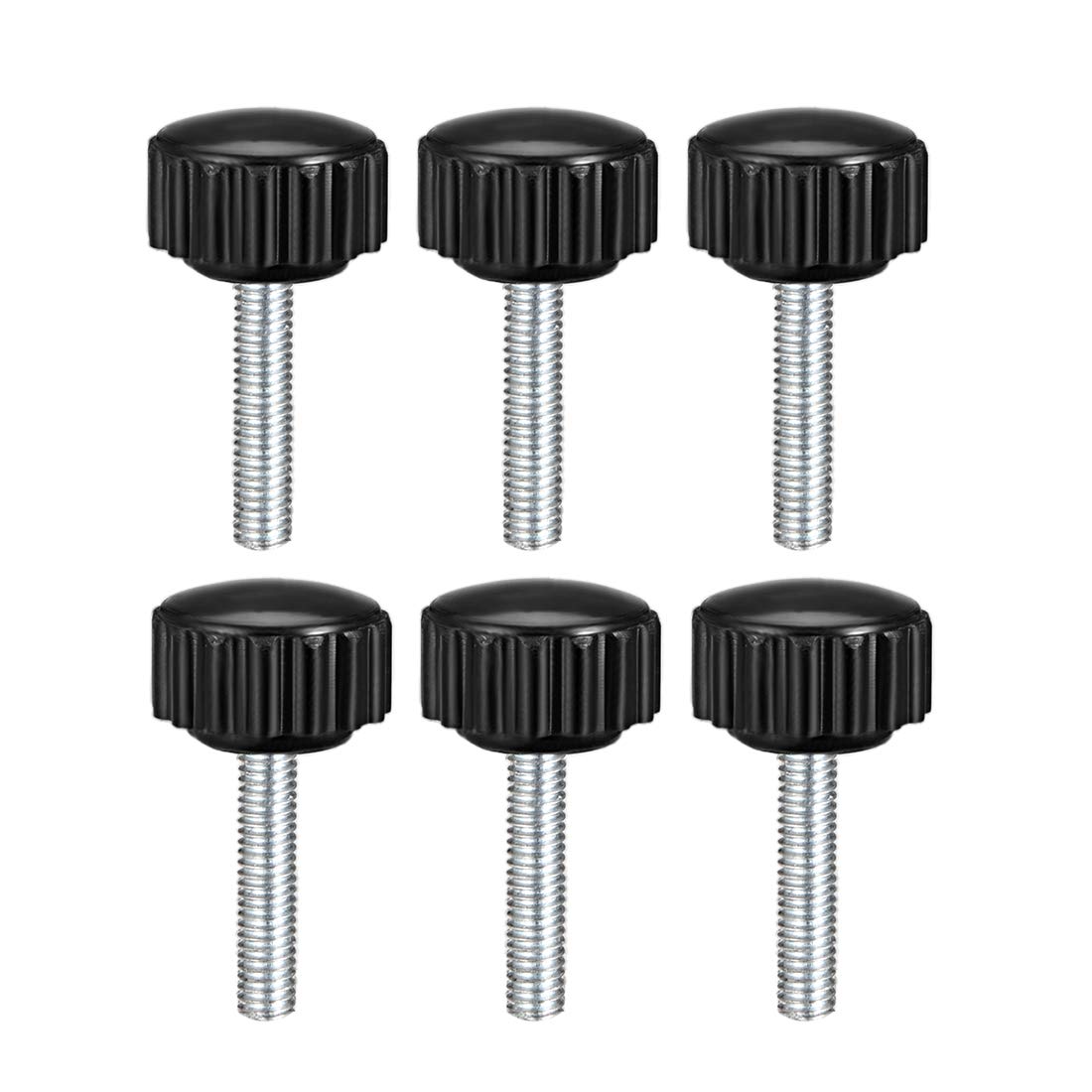 uxcell 6pcs Knurled Clamping Knobs M4 x 20mm Metric Zinc Plated Carbon Steel Male Thread Thumb Screw on Type 16mm Plastic Round Head Threaded Hand Bolt Stud Knobs Black