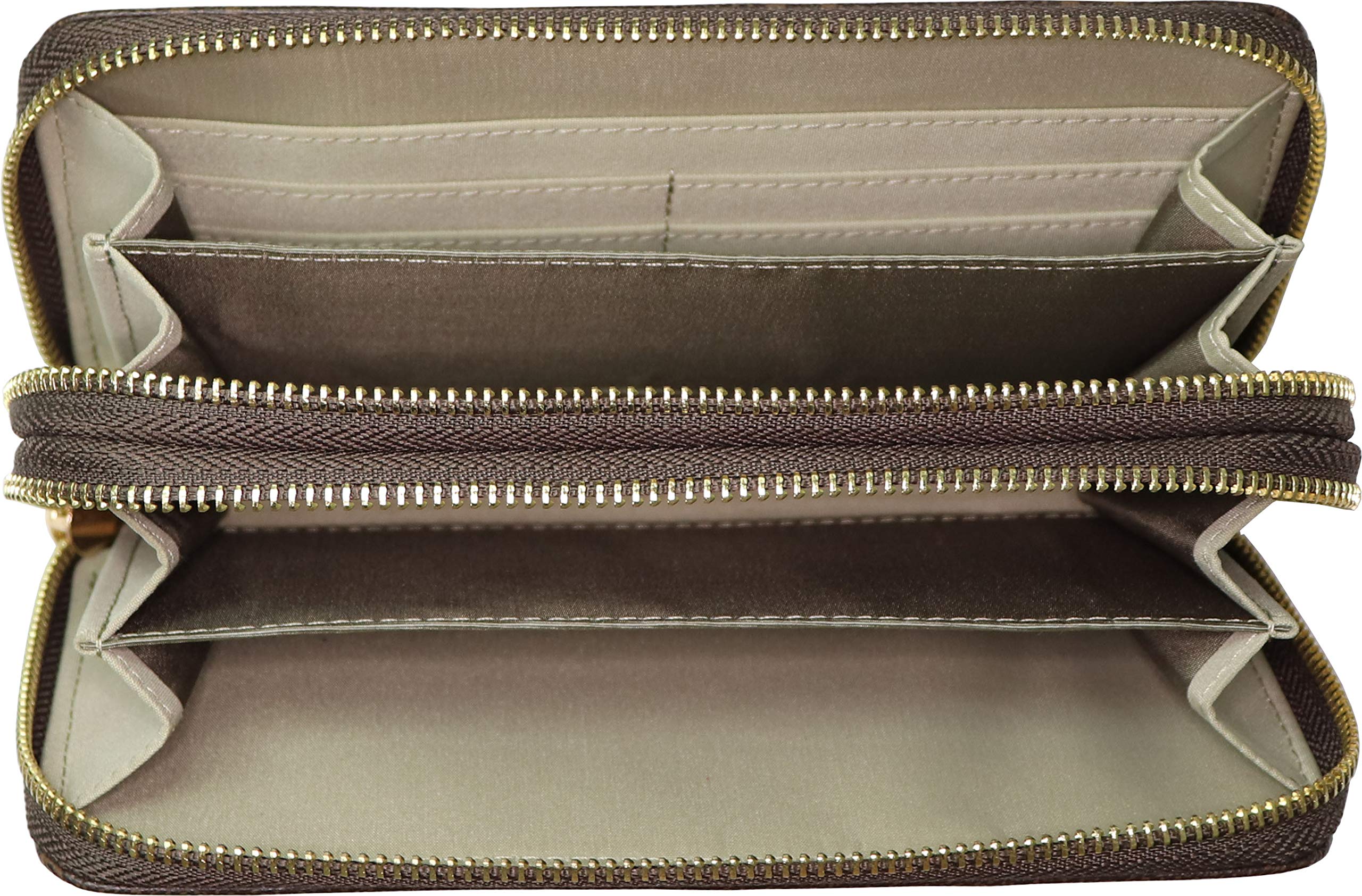 B BRENTANO Vegan Double-Zipper Wallet Clutch with Removable Wrist Strap (MB - Brown)
