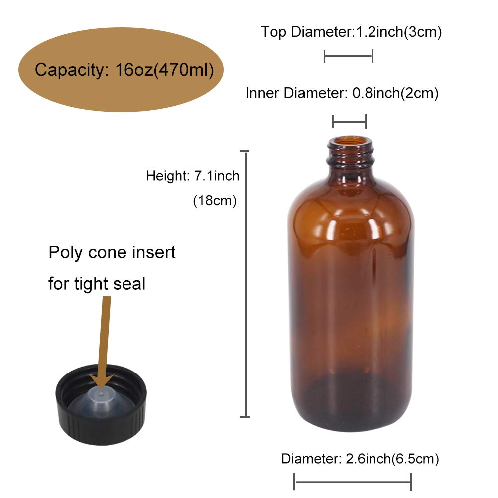 BPFY 4 Pack 16 oz Amber Glass Bottles with Pumps for Shampoo, Essential Oils, Cleaning Products, Lotions, Aromatherapy Oil, Pump Bottles, Refillable Containers with Cap, 8 Chalk Labels, 1 Pen