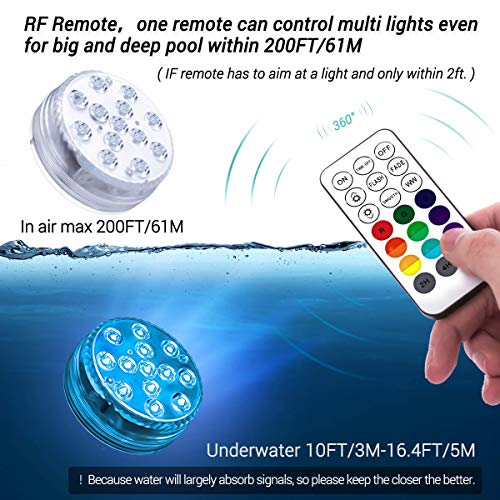 LOFTEK Submersible LED Lights with Remote RF(164ft),Full Waterproof Pool Lights for Inground Pool with Magnets, Suction Cups,3.35β Color Changing Underwater Lights for Ponds Battery Operated (4 Packs)