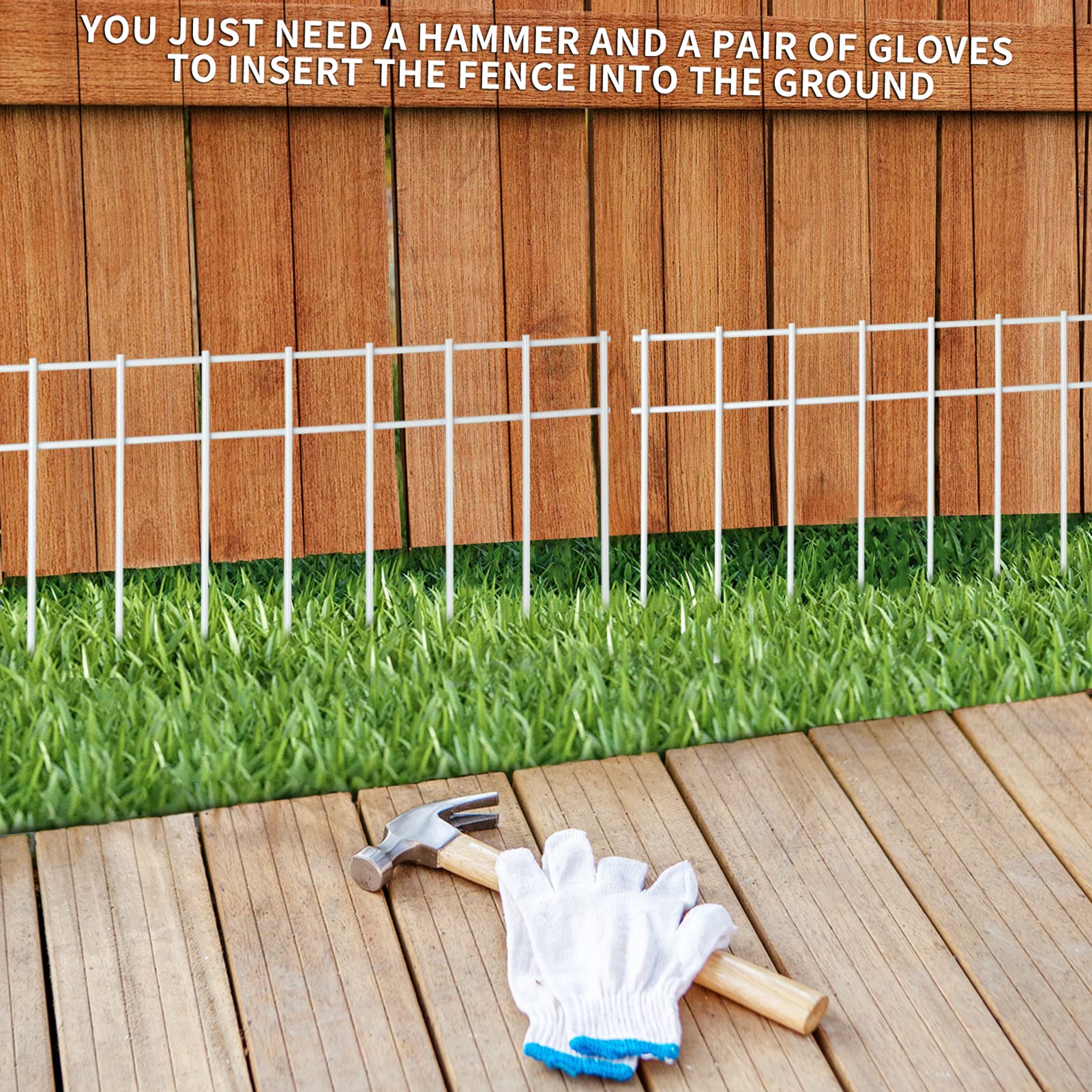 Adavin White Animal Barrier, 10 Pack 20in(L) X10in(H) No Dig Fence, Dog Digging Fence Barrier Rabbit Fence Protector, Galvanized Steel Stakes 2 inch Spike Spacing, Outdoor Yard Patio.Total 17 Ft(L)