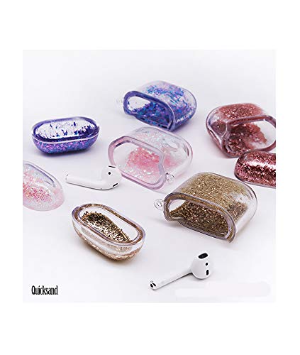 UnnFiko Bling Quicksand Case Compatible with AirPods 1/2, Cute Sparkle Liquid Protective Case, Funny Creative Hard Clear AirpodsĀ 1 & 2 Cover with Keychain (Silver Pink)