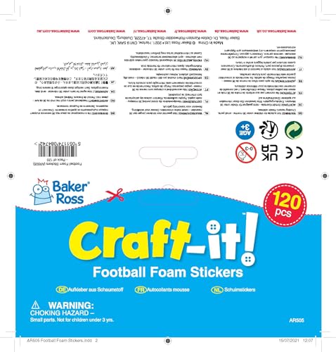 Baker Ross AR505 Soccer Foam Stickers - Pack of 120, for Kids' Crafts and Art Projects, Cards, Party Bags, and Ornaments