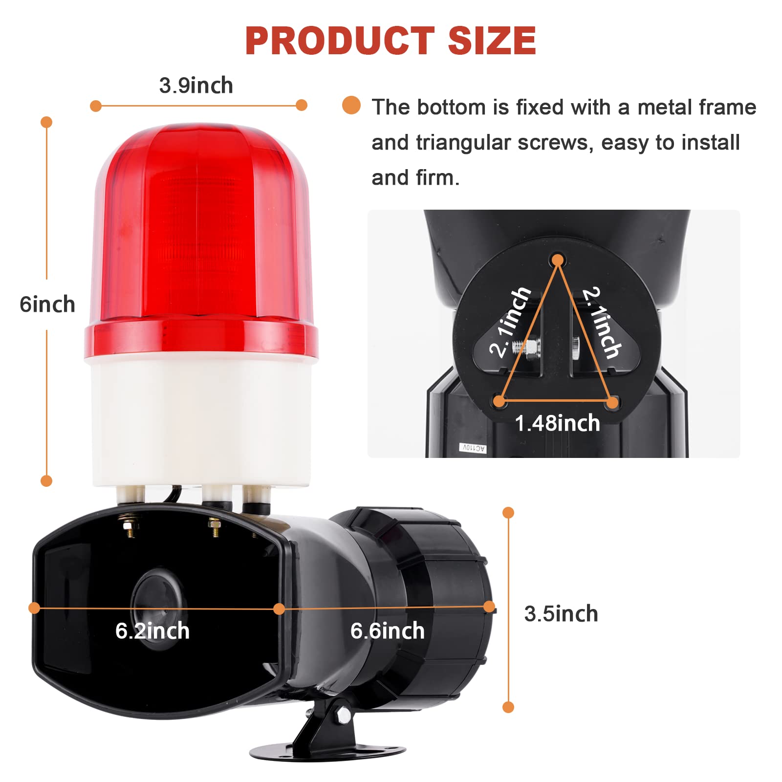 Saladulce Industrial Siren Alarm 110 Volt Siren with Light 115dB Sound and Light Alarm IP54