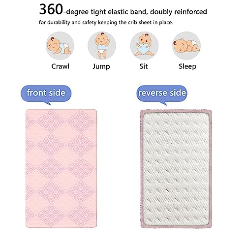 Damask Themed Fitted Crib Sheet,Standard Crib Mattress Fitted Sheet Soft & Stretchy Fitted Crib Sheet - Baby Sheet for Boys Girls,28β x52β,Peach Pink