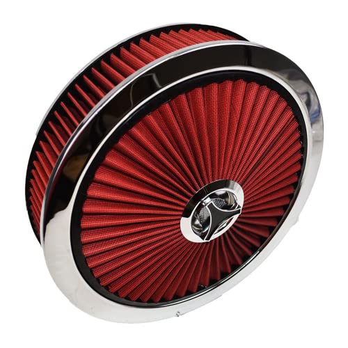 A-Team Performance - High Flow Replacement Air Cleaner Assembly w/Flow-Thru Lid Washable and Reusable Round Air Filter Element Kit with Star Wing Nut - Compatible with Chevrolet GMC Ford 14"x3" Red