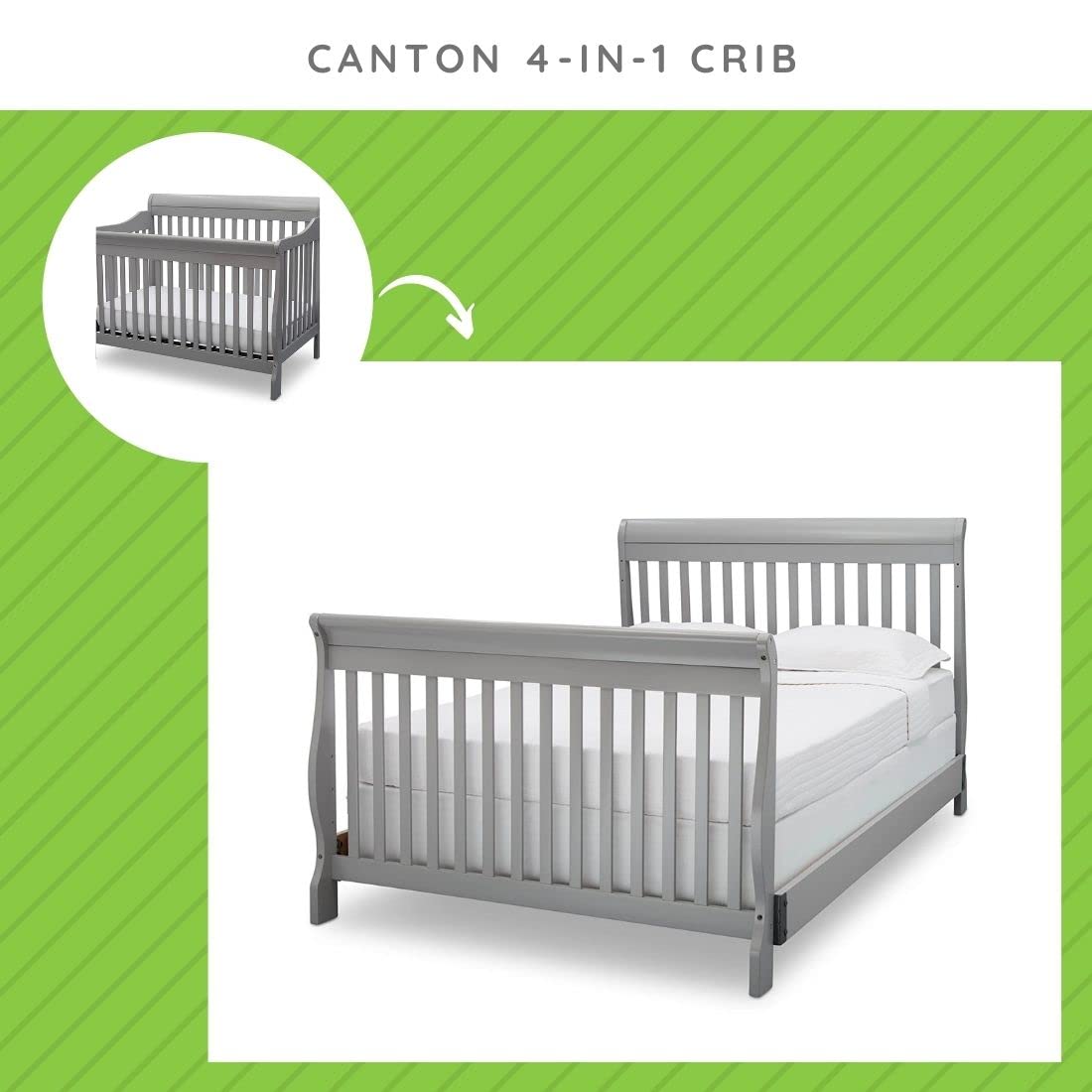 Full Size Conversion Kit Bed Rails for Canton Deluxe Crib by Delta Children - #0050 (Grey - 026)