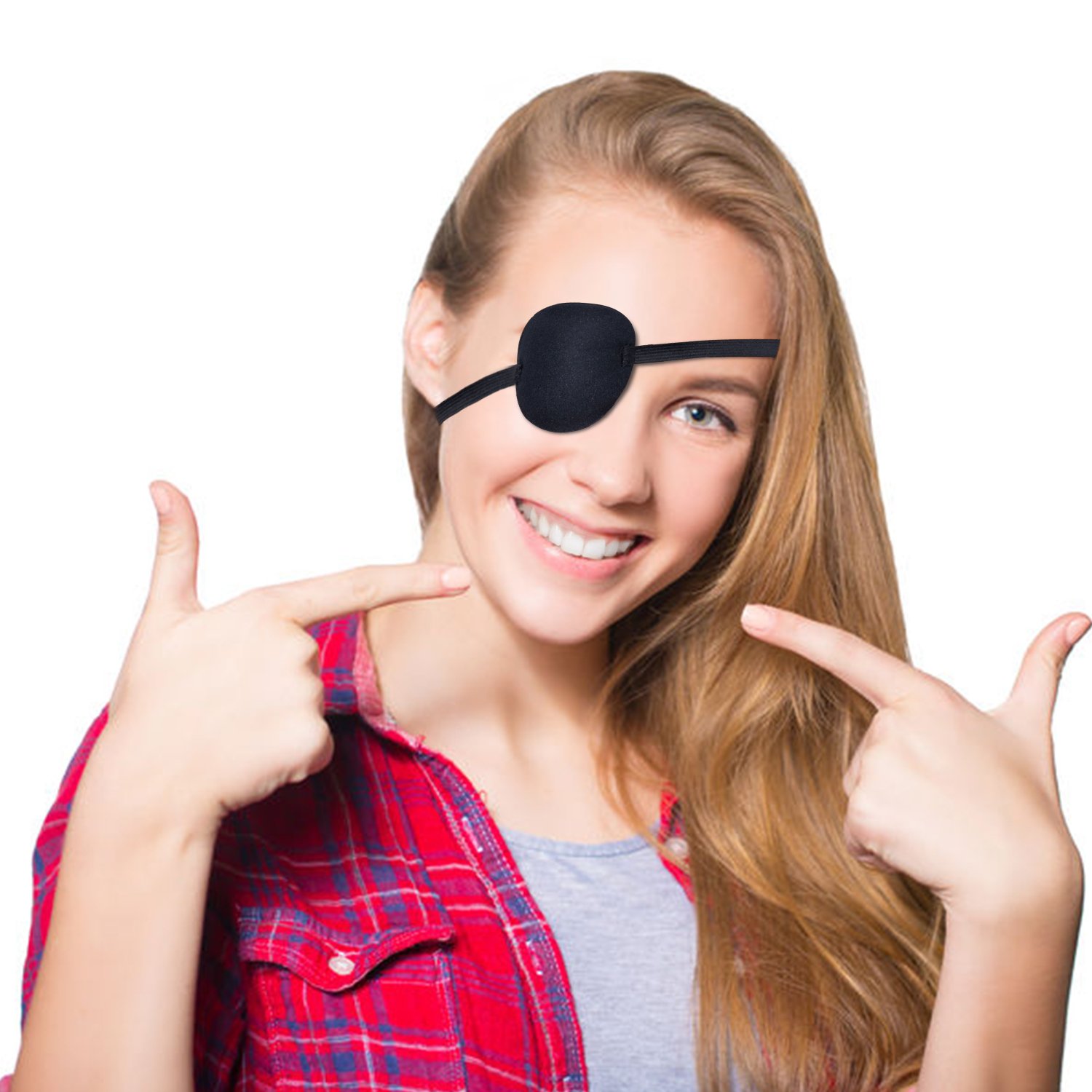 Favourde 8 Pack Black Eye Patch Strabismus Adjustable Eye Patch Eye Mask with Buckle for Adults and Kids (Black)