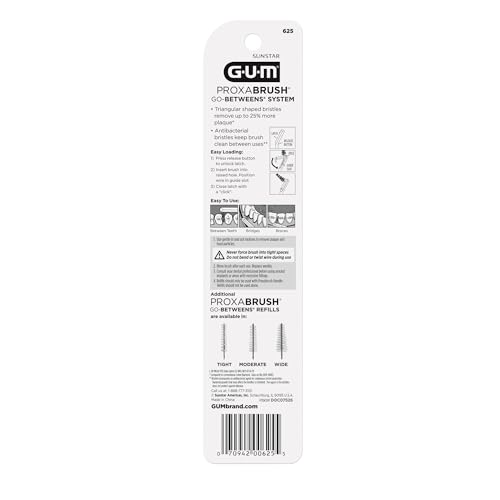 GUM Proxabrush Permanent Handle Refills - Compatible with Go-Betweens Interdental Brushes - Floss Picks for Teeth, Braces, and Implants (6pk)
