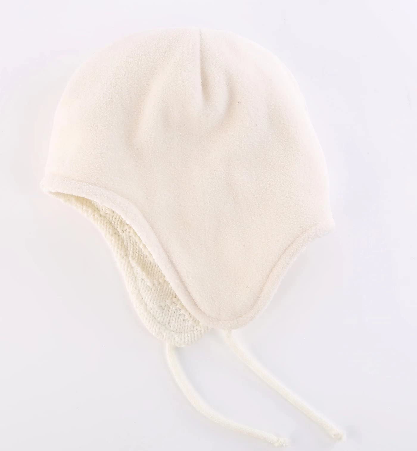 Connectyle Toddler Boys Beanies with Ear Flaps Kids Pompom Beanie Hat Fleece Lined Knit Winter Skull Caps M White