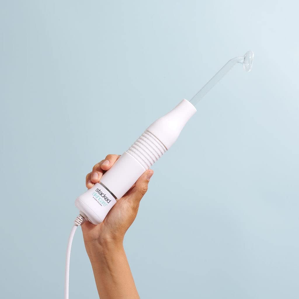 StackedSkincare High Frequency Wand for Acne, Face Tool to Clear Pores and Reduce Redness, Includes Gas Electrodes
