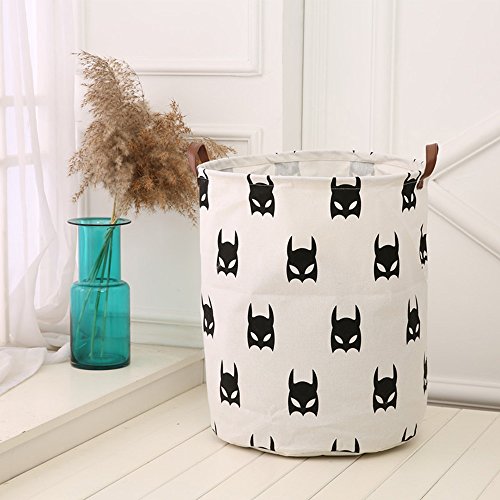 LEOVE Toy Canvas Storage Basket Organizer, Collapsible Laundry Hamper Bucket Burlap Bin for Nursery, Baby, Office, Bedroom, Closet, Laundry (Batman)
