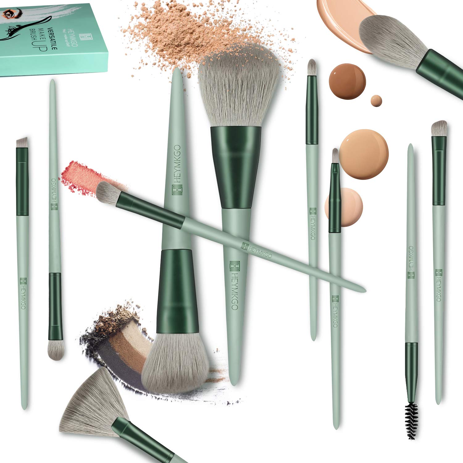 HEYMKGO 15Pcs Makeup Brushes Makeup Brush Set Premium Synthetic Bristles Conical Handle Kabuki Foundation Face Brushes for Liquid Powder Buffing Blending Contouring With Travel Storage Bag
