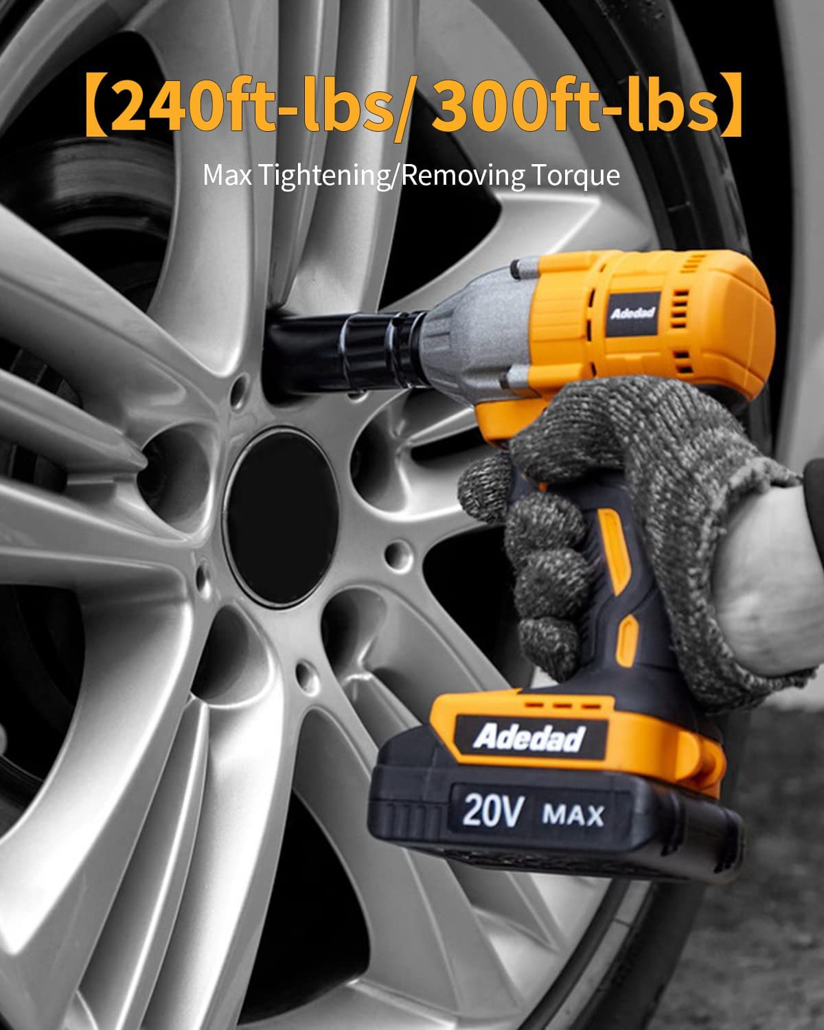 Adedad 20V Brushless 1/2 inch Cordless Impact Wrench with Battery, Fast Charger, LED Light - 240 ft-lbs Torque 3000 RPM
