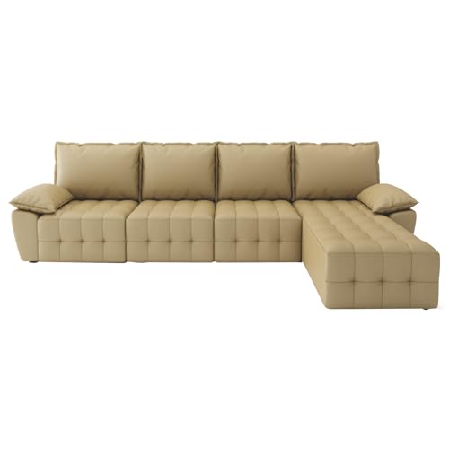 SILKIR Modular Convertible Sofa with Chaise Living Room Loveseat Couch Sectional, Polyurethane, 4seat L-Shape-1 Mustard Gold