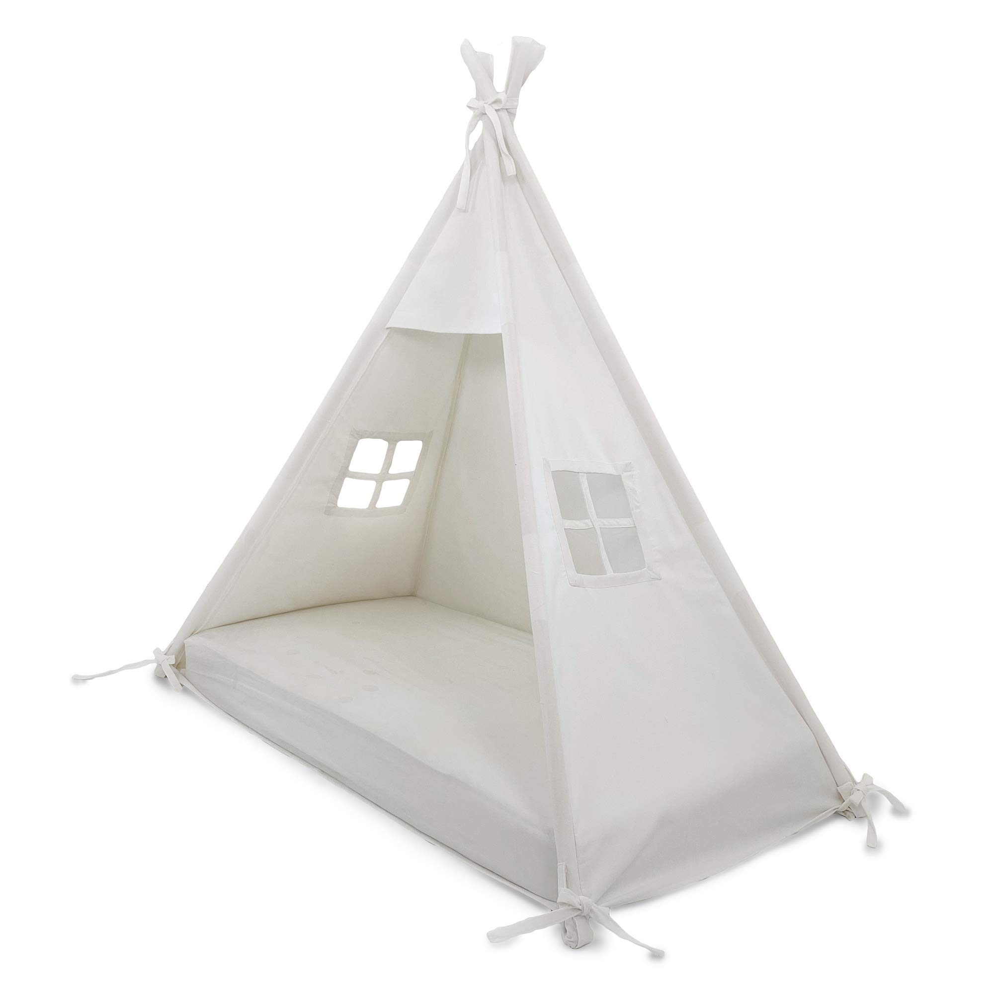 Domestic Objects | Play Tent Bed Canopy | Teepee for Mattress | 100% Cotton Canvas | Premium Quality (Crib/Cot No Door) (White)