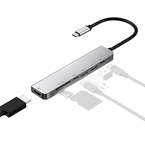 USB C Hub, MacBook Pro Adapter USB C Dongle, 7 in 1 USB C to HDMI Multiport Adapter Compatible for USB C Laptops Nintendo and Other Type C Devices (4K HDMI USB3.0 SD/TF Card Reader PD)