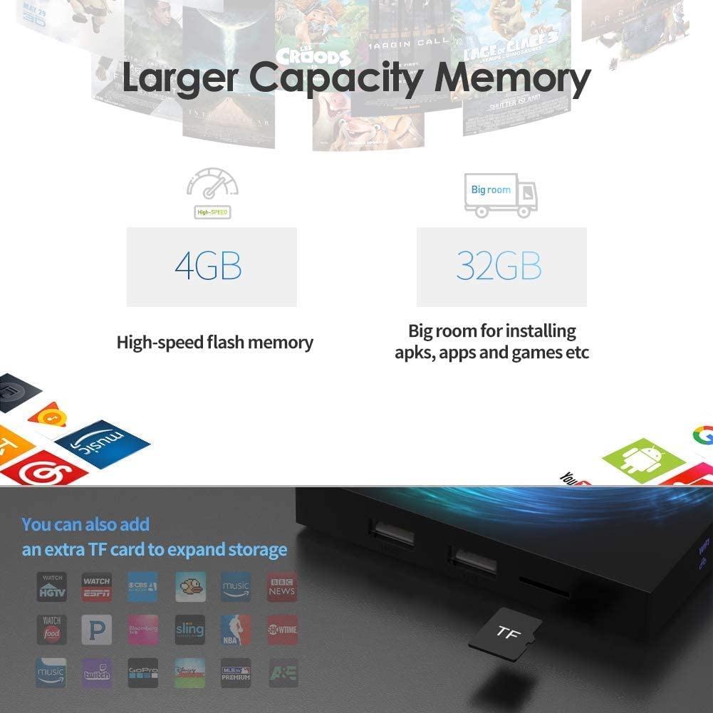 Android TV Box 10.0 4GB / 32GB, Support Dual WiFi 2.4GHz/5GHz Bluetooth 5.0 6K Ultra HD/ 3D/ H.265 Ethernet, Media Player with Bluetooth Remote Control