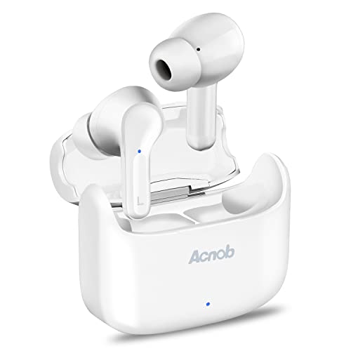 Acnob Ear Buds Wireless Bluetooth Earbuds 5.0 IPX6 Waterproof 32 Hours Playtime Headphones with Wireless Charging Case & Built in Mic TWS HiFi Bass Stereo Earphones for iPhone & Android,White