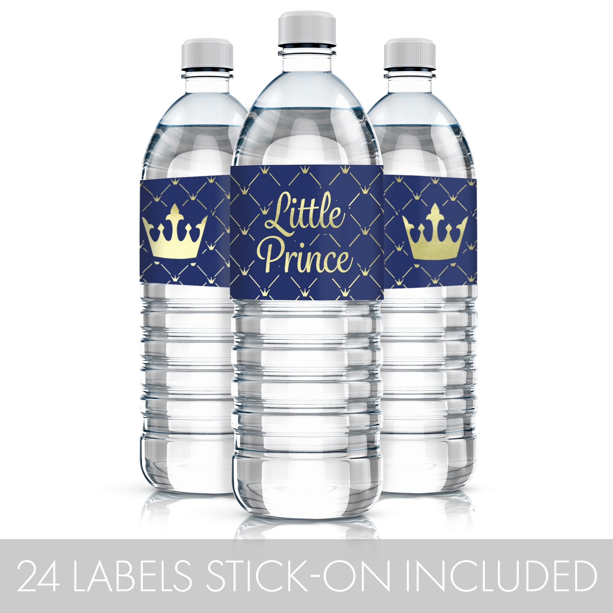 Royal Prince Baby Shower Water Bottle Labels - Shiny Foil - 24 Stickers