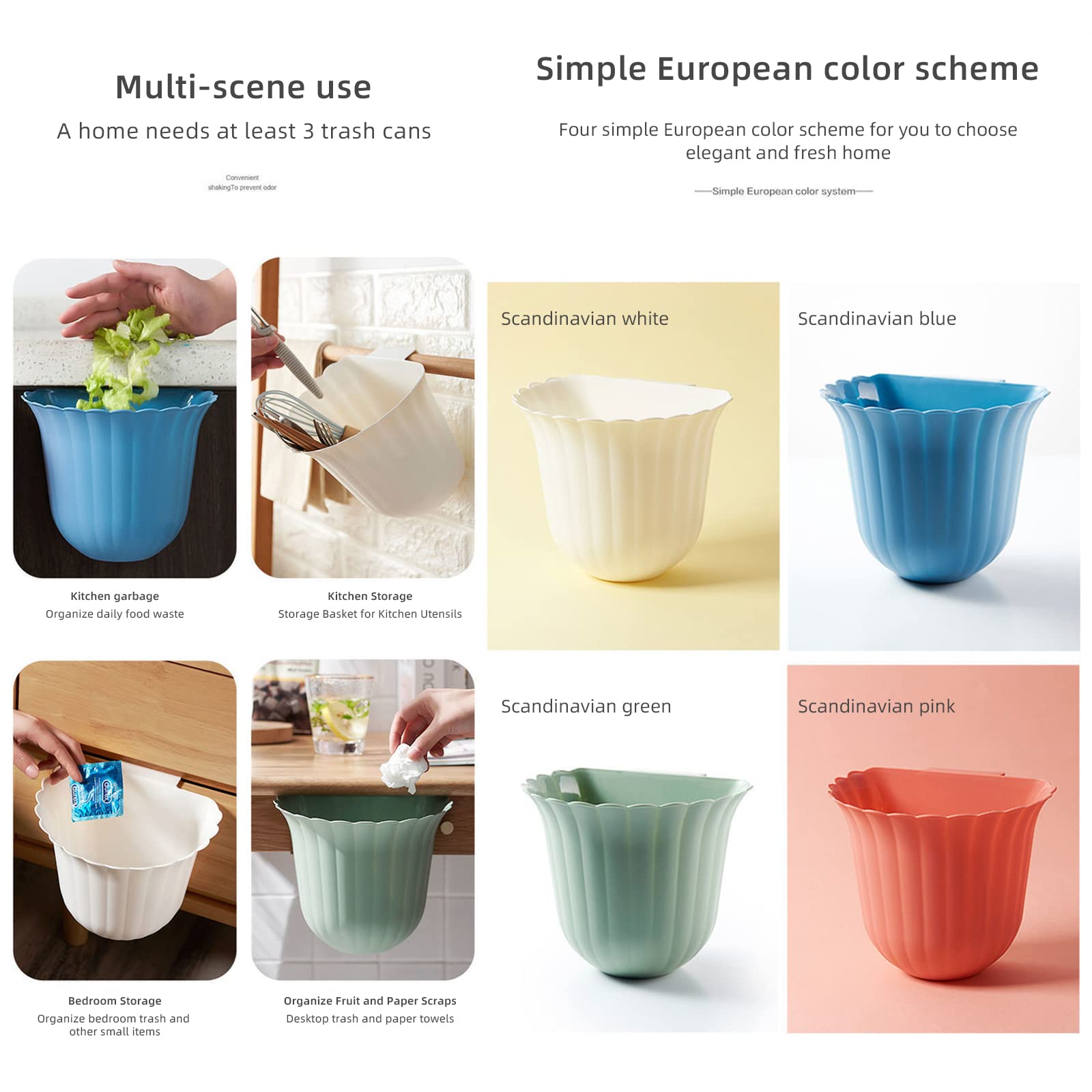 Mokylor 4 Pack Hanging Trash Can, Hanging Kitchen Waste Bins Over-Cabinet Trash Can, Collapsible Hanging Small Plastic Garbage Bowl Collecting Food Scraps for Bedroom Bathroom Office Camping