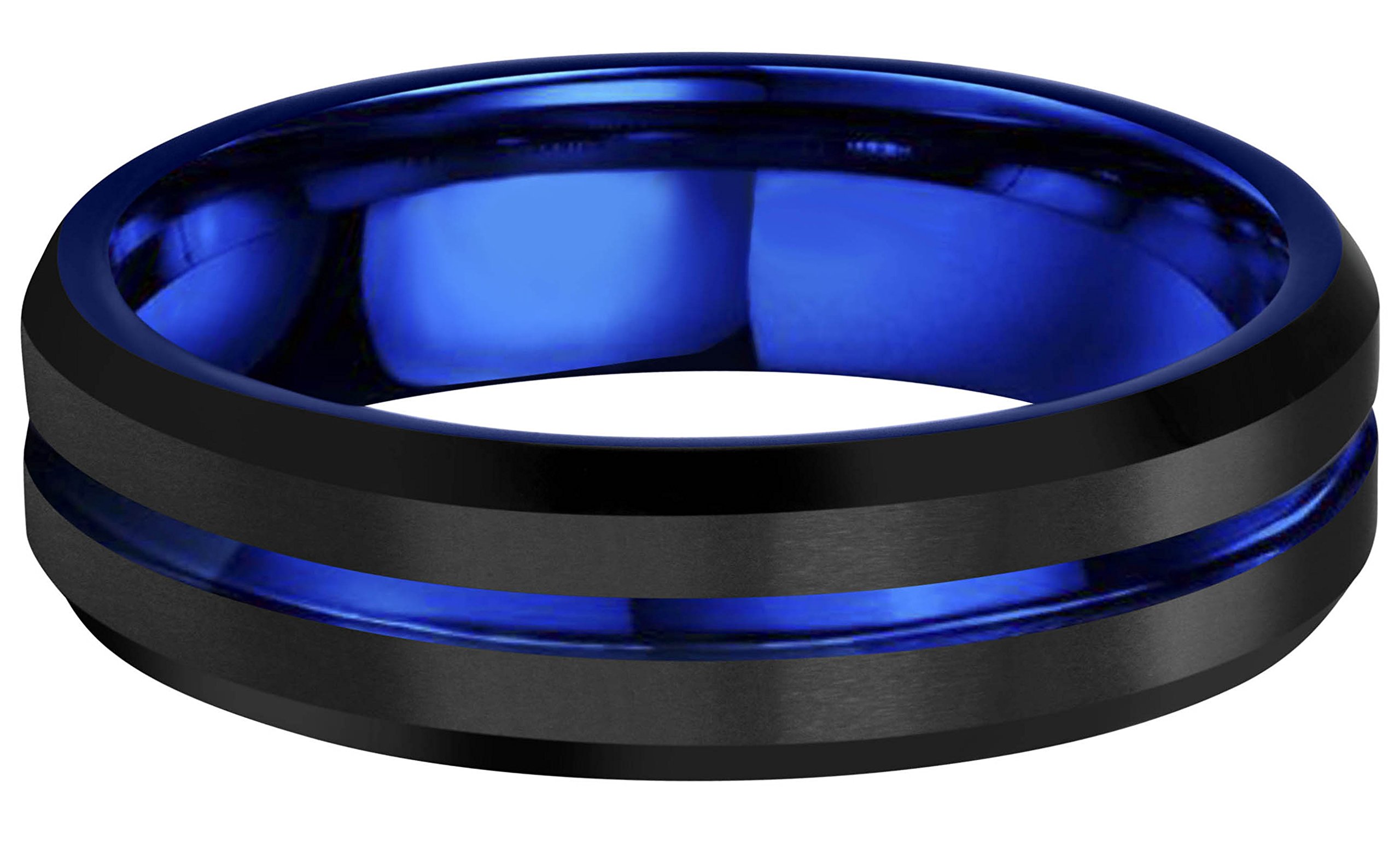 4mm 6mm 8mm 10mm Blue Groove Black Matte Finish Tungsten Carbide Wedding Band Ring Engraved I Love You (6mm,10.5)