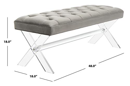 Safavieh Couture Home Tourmaline 48-inch Glam Dark Grey Velvet Tufted Acrylic Bench