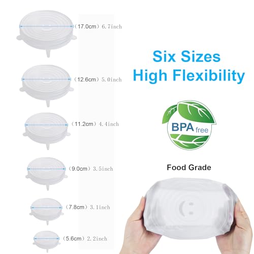 6PCS OstWony Silicone Stretch Lids, Four Specifications of Reusable Silicone Bowl Cover, Suitable for Various Food Containers, High and Low Temperature Scenarios (Microwave Ovens, Freezers)