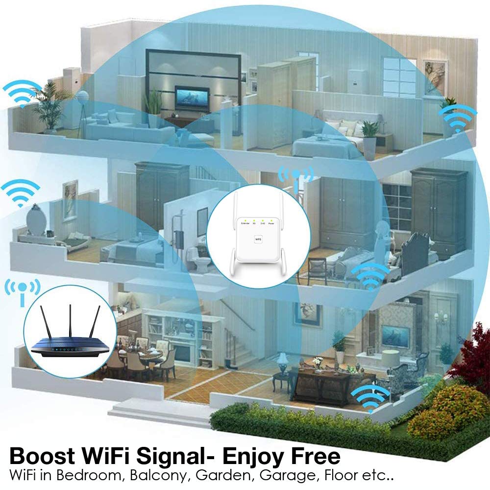 WiFi Range Extender, 1200Mbps WiFi Range Extender Wireless Signal Repeater Booster, Dual Band 2.4G and 5G Expander, 4 Antennas 360° Full Coverage, Extend WiFi Signal to Smart Home Devices(1200M)