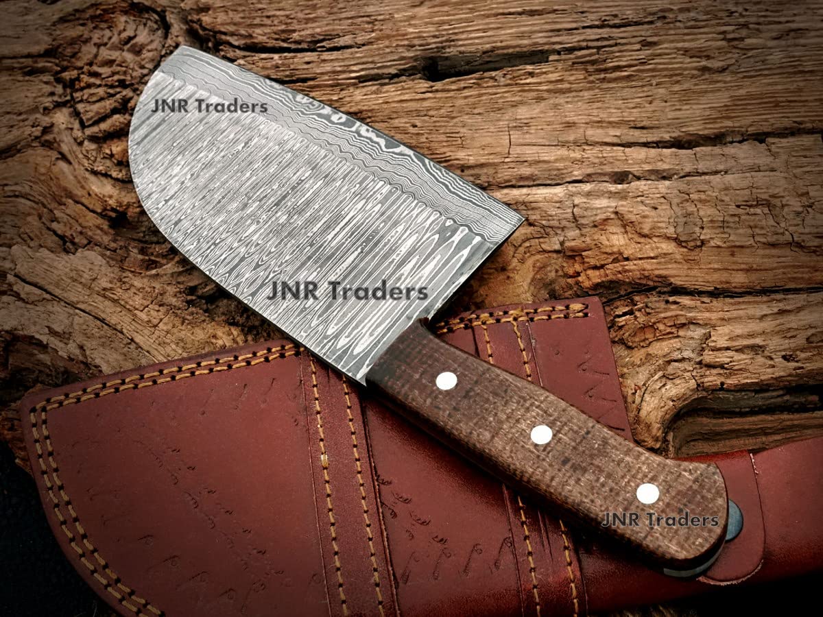 Custom Handmade Damascus Steel Serbian Chef knife - Damascus Meat Cleaver Knife - Butcher Knife for Meat Vegetables Cutting JNR -0224