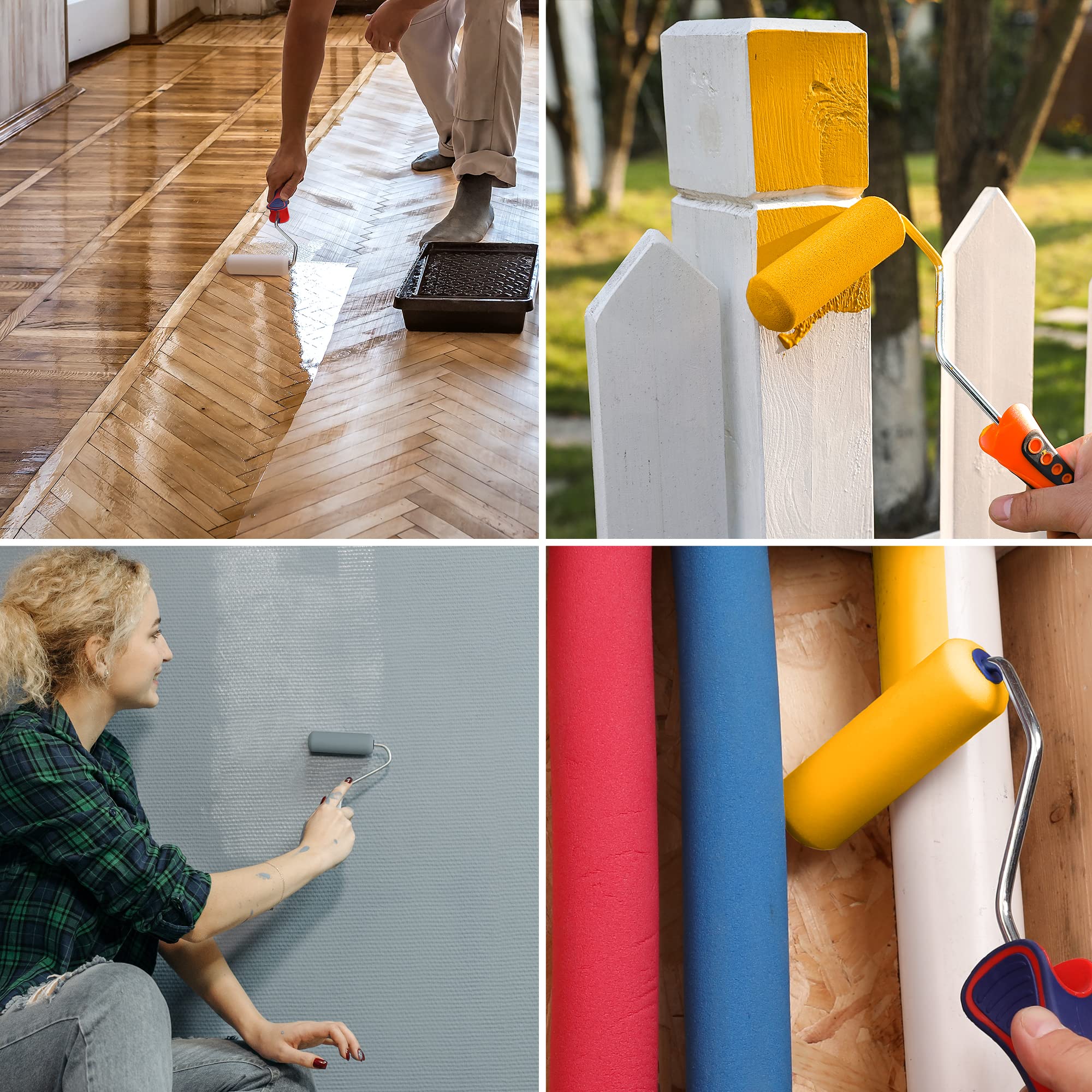 WORKPRO 12-Pack Foam Paint Roller 4 inch, Small Paint Roller Kit, Mini Paint Roller for Painting Walls, Cabinets, Doors, Fences, etc.