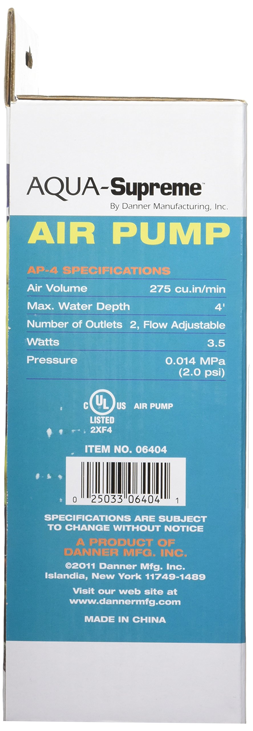 Danner Manufacturing, Inc. Supreme Oxy-Flow Low Volume Aquarium Air Pumps, AP-4 Aquarium Air Pump, 3.5-watt, No.06404,1 Count (Pack of 1),6404