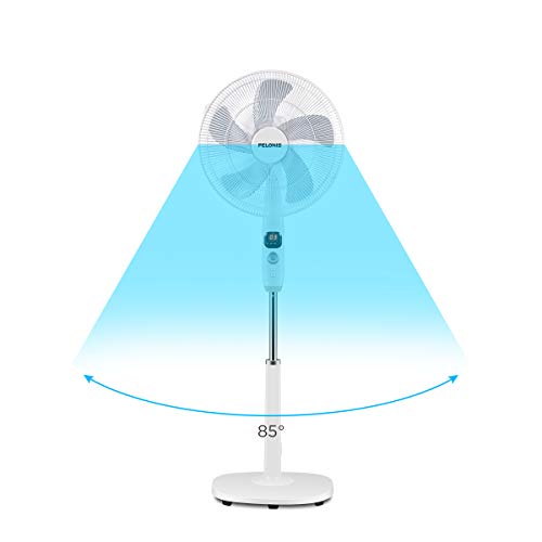 PELONIS 16" Oscillating Pedestal Fan | Standing Adjustable Fan | Ultra Quiet DC Motor | Remote Control | 3 Modes | 12-Hour Timer | High Energy Efficiency | for Bedroom Home Office